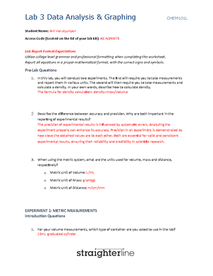 CHEM101L Lab 4 F - straighterline - Student Name: Ani Harutyunyan ...