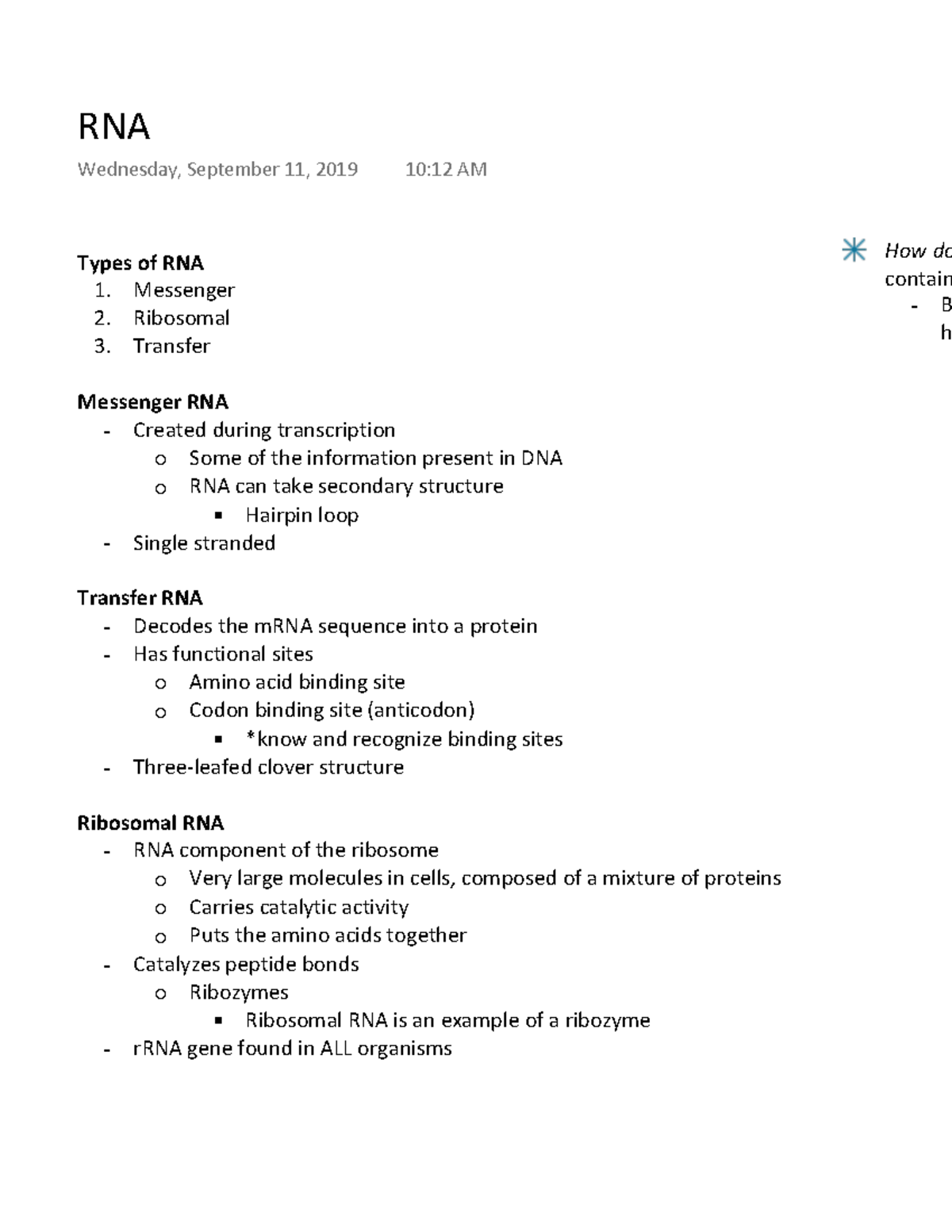 RNA - RNA, Laura Luque, Ribosomes, rRNA, tRNA, mRNA - Warning: TT: undefined function: 32 Types ...