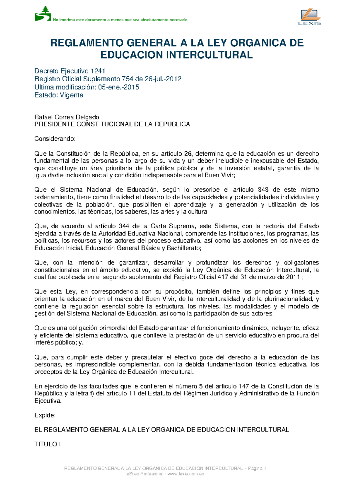 Reglamento-loei septiembre 2023 - REGLAMENTO GENERAL A LA LEY ORGANICA DE EDUCACION ...