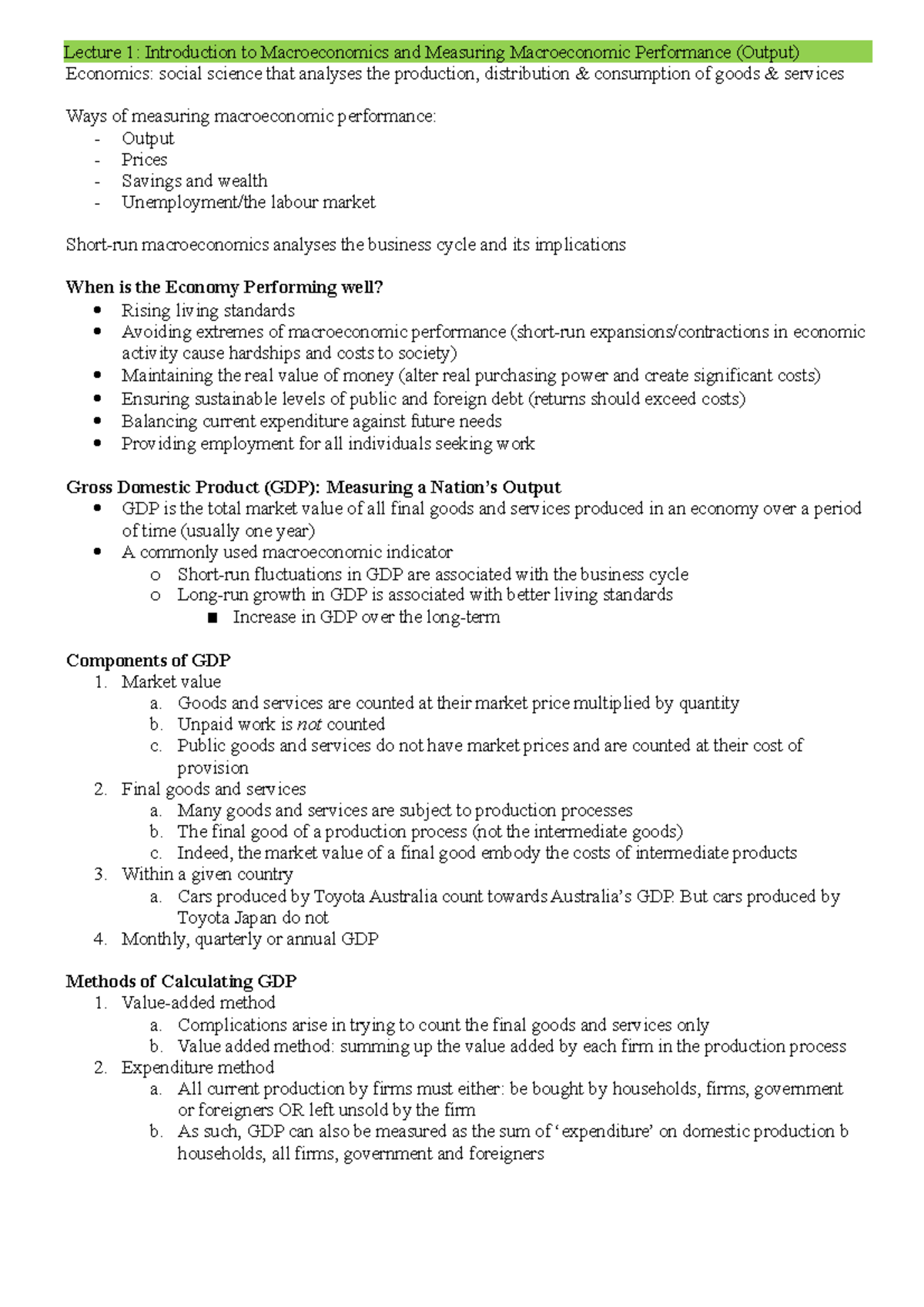 Econ1002 Lecture Notes Week1 Lecture 1 Introduction To