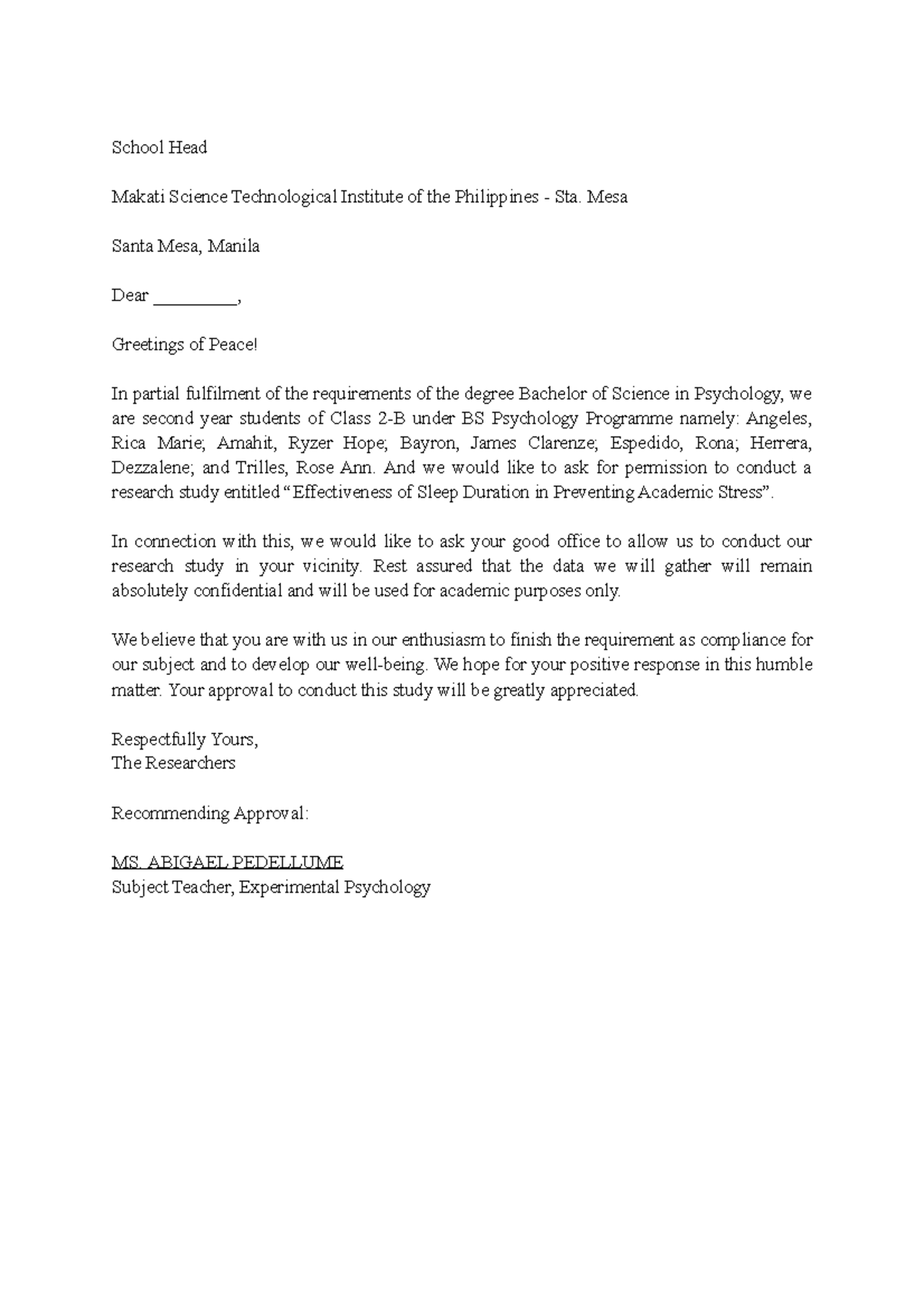 Appendix II - Request For Pertinent Data - School Head Makati Science ...