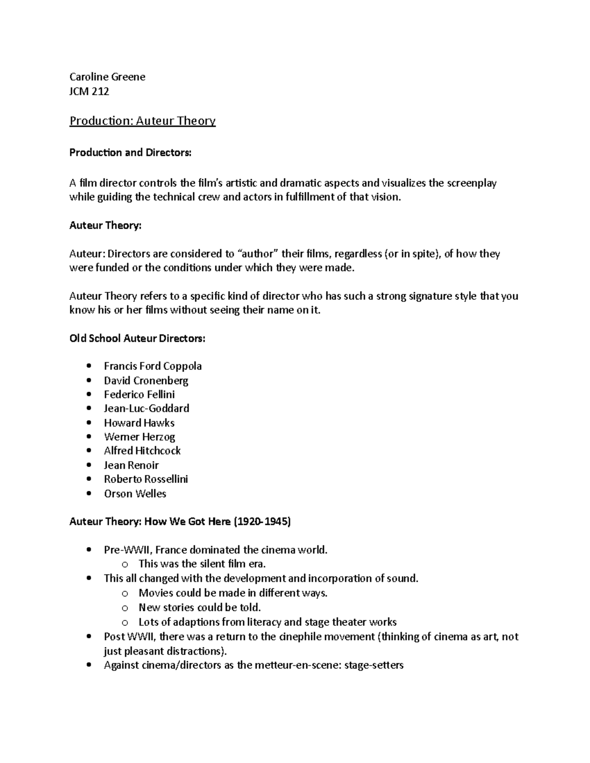 What is Auteur Theory? - Caroline Greene JCM 212 Production: Auteur ...