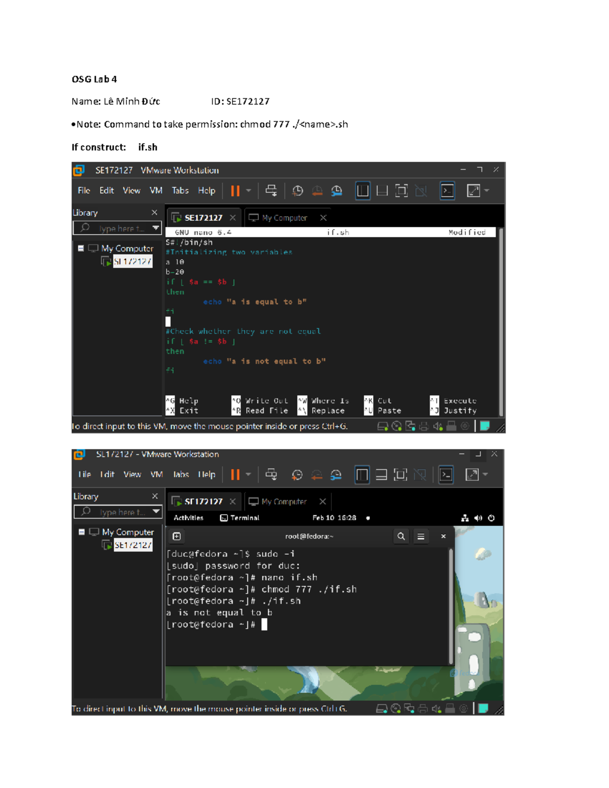 Lab4 Reports Sen B Osg Lab 4 Name Lê Minh Id Se172127 Note Command To Take Permission