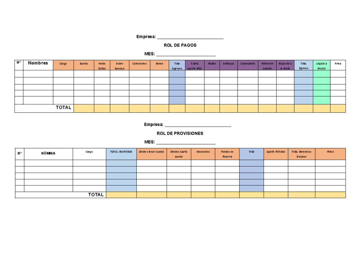 Formato Rol de pagos Contabilidad - Empresa ...