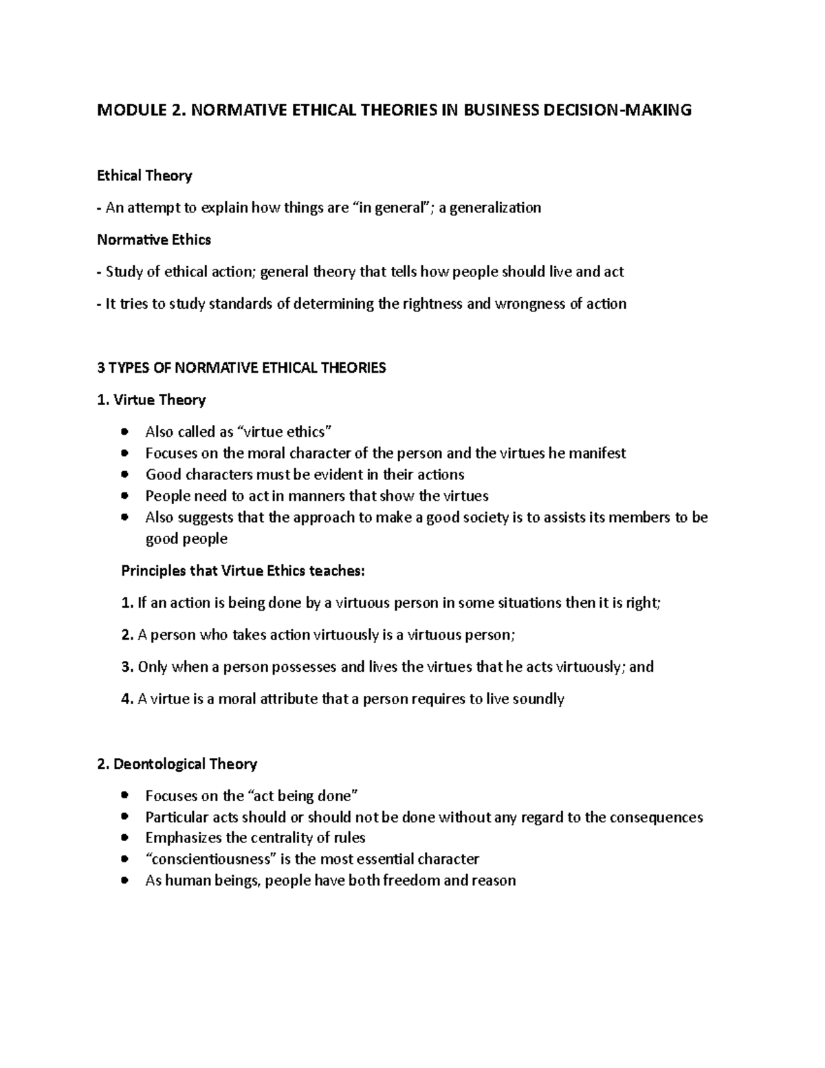 Module 2 Normative Ethical Theories IN Business Decision Making ...
