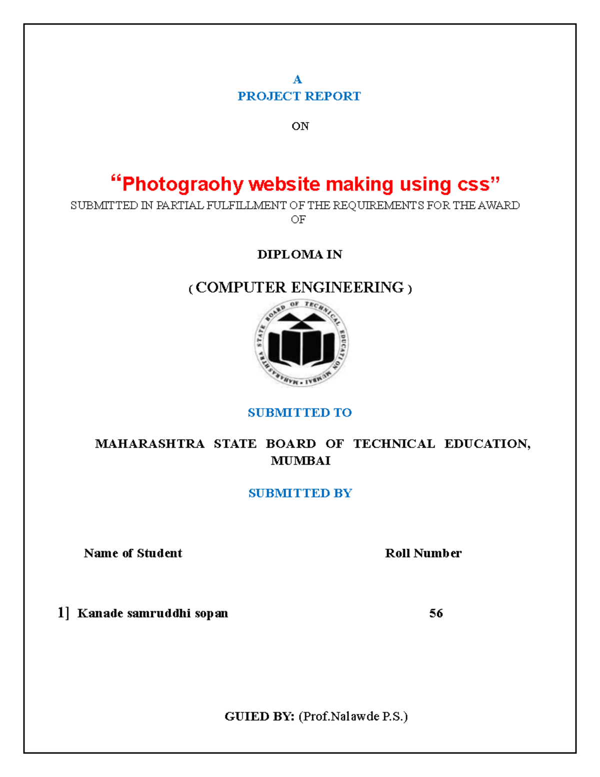 Samya.pdf 1 - A PROJECT REPORT ON “Photograohy website making using css ...