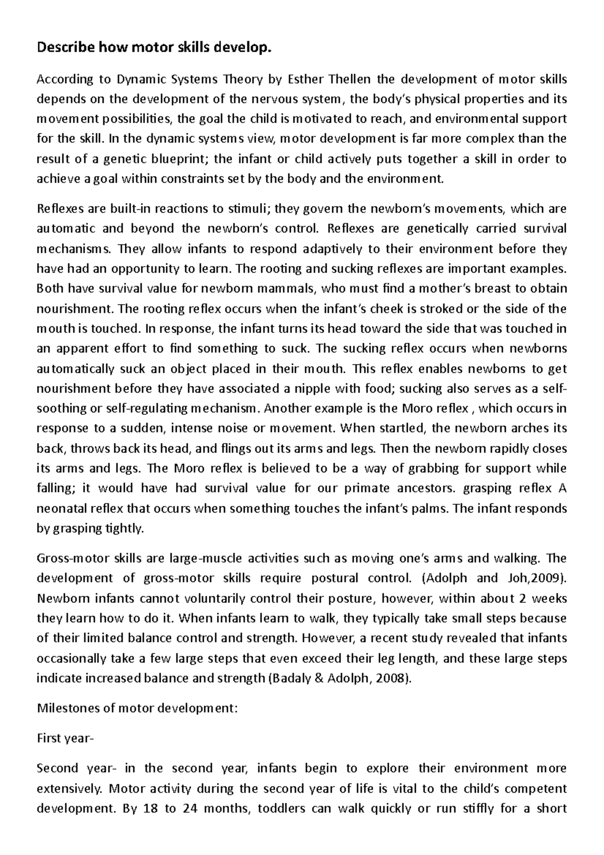 Describe how motor skills develop - According to Dynamic Systems Theory ...