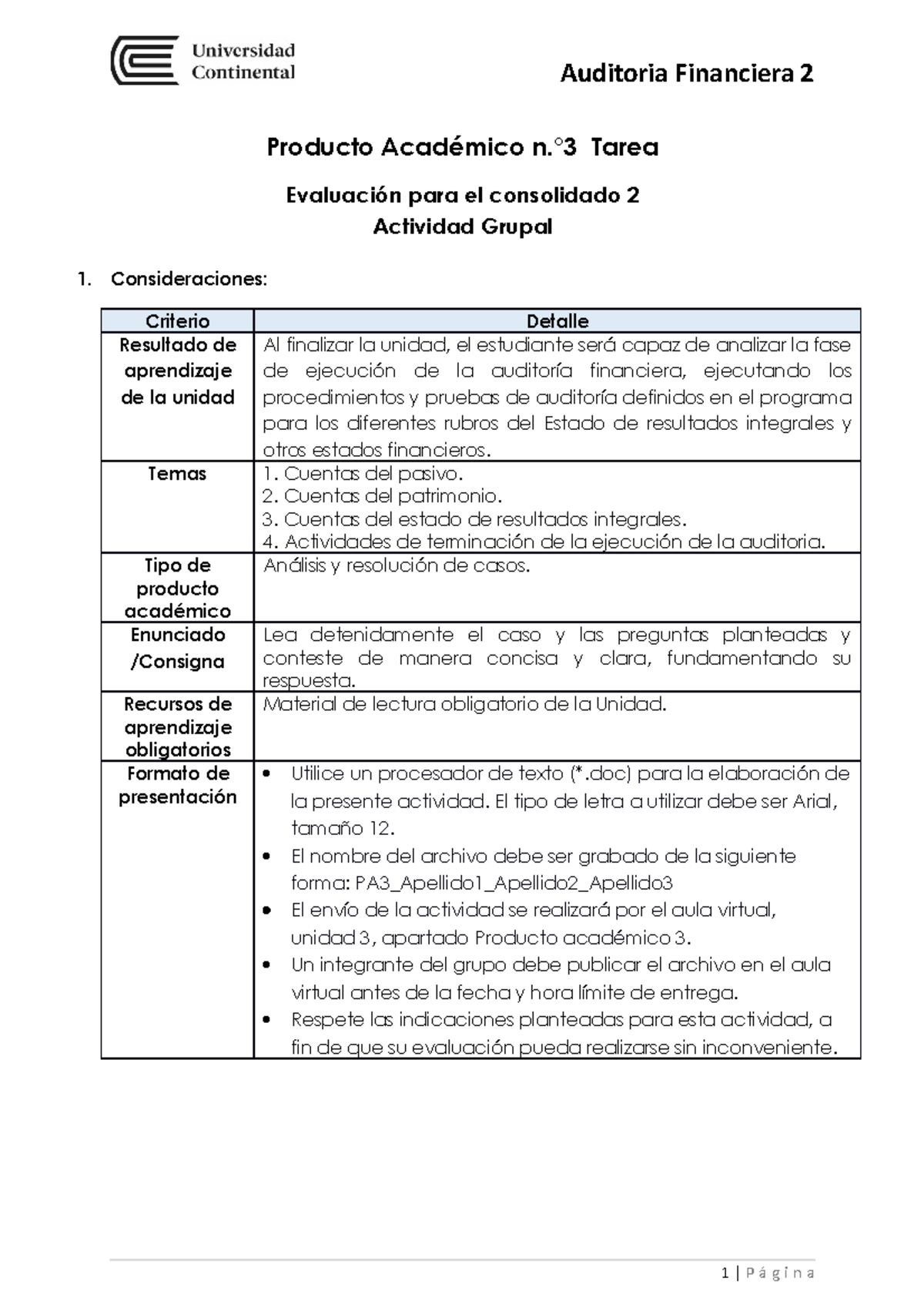 PA03 A Distancia C2 Tarea Semana 6-F - Producto Académico n.°3 Tarea Evaluación para el ...
