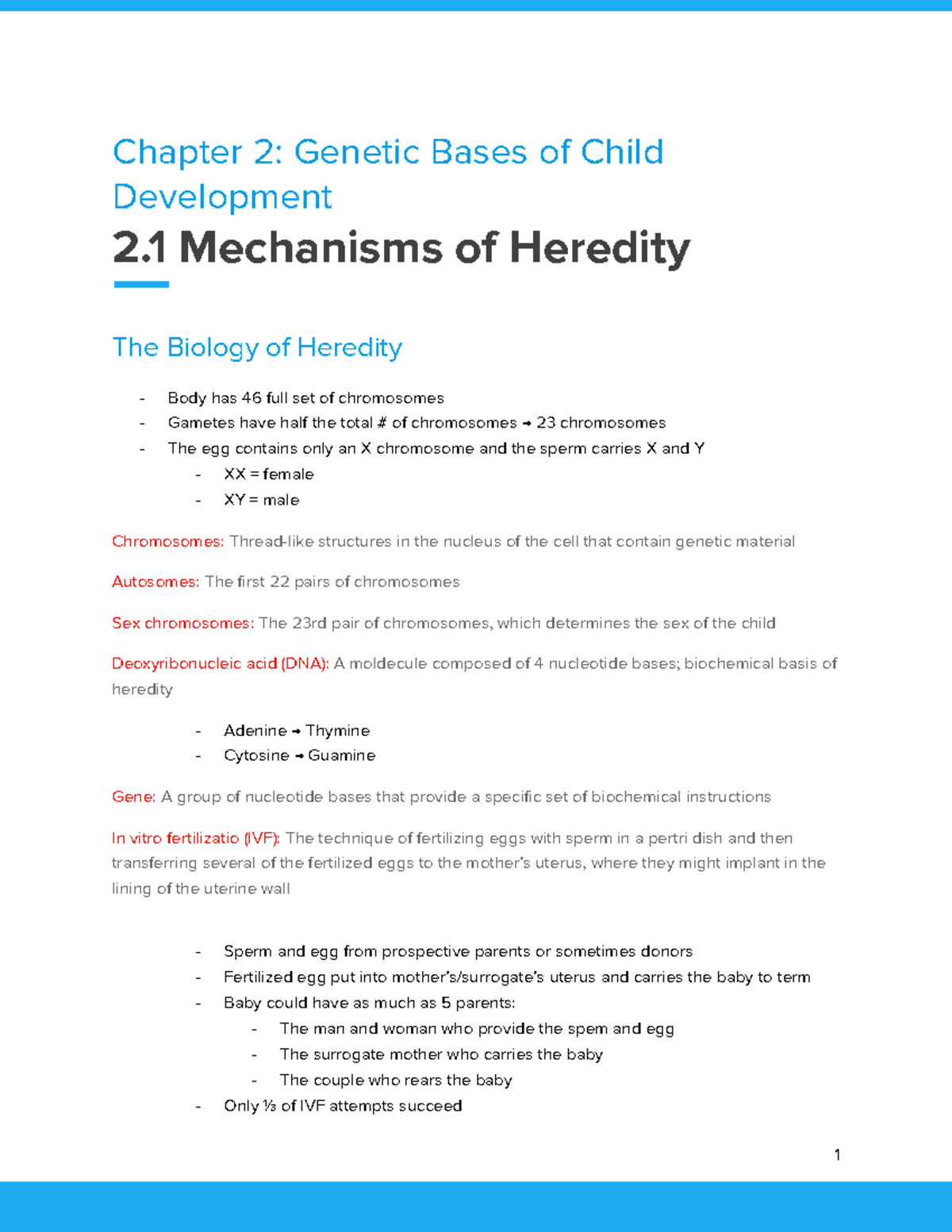 Psychology 2040 - Chapter 2: Genetic Bases of Child Development ...