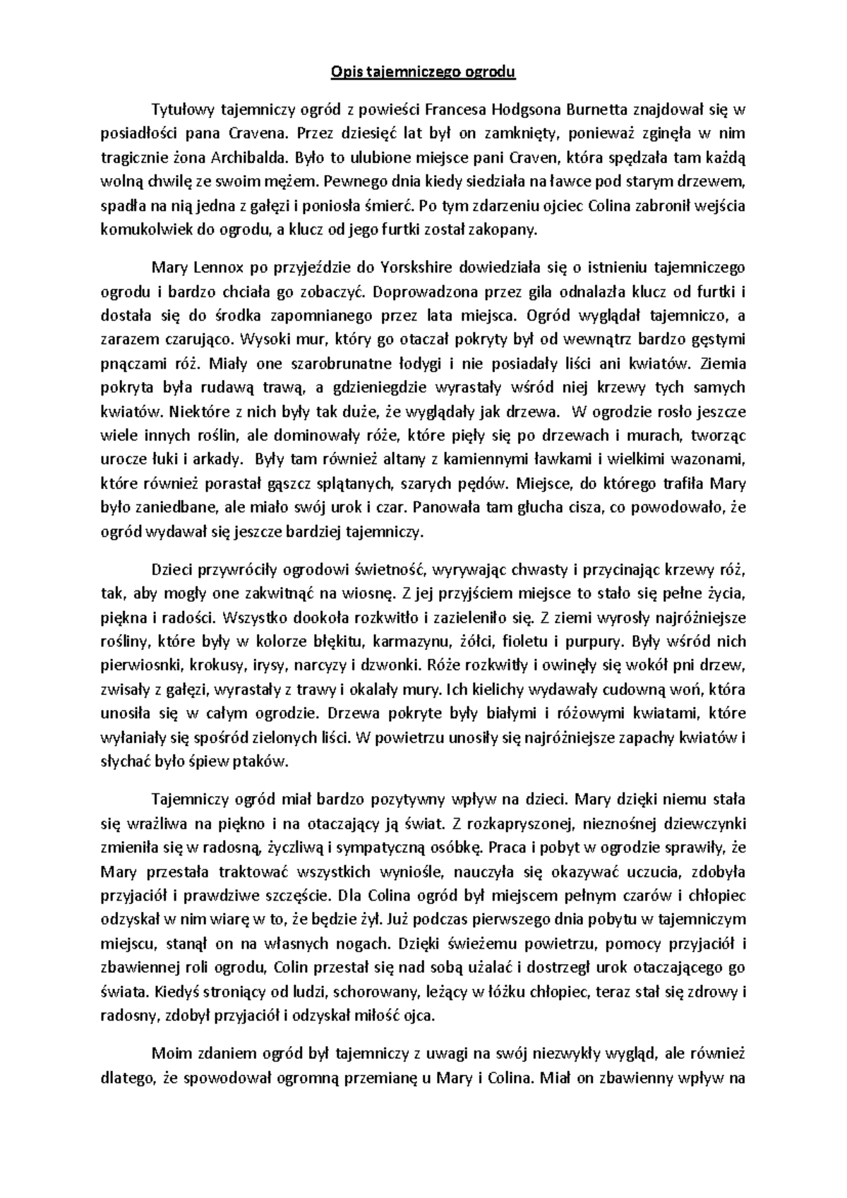 Opis tajemniczego ogrodu - Opis tajemniczego ogrodu Tytułowy tajemniczy ...
