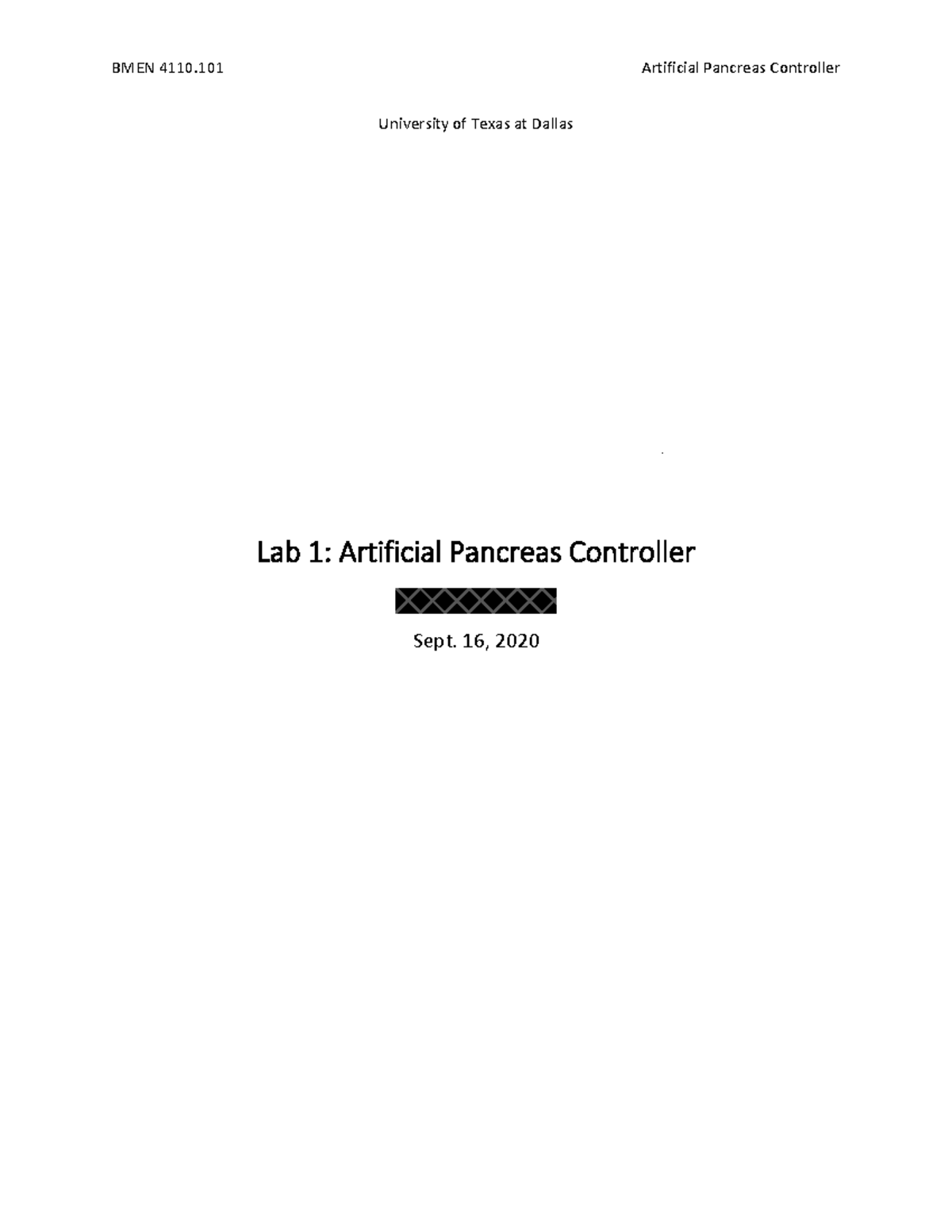 Lab Report 1 - University of Texas at Dallas Lab 1: Artificial Pancreas ...