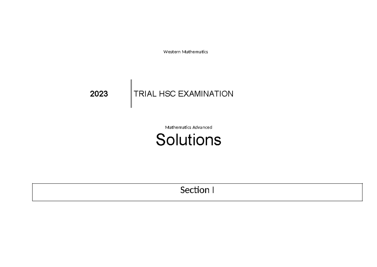 WME 2023 HSC Mathematics Advanced Solutions - Western Mathematics 2023 ...