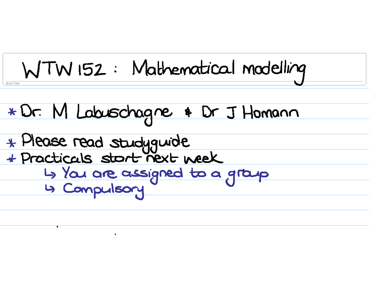 Lecture 1 Introduction to modelling and algrorithms - WTW 152 - A trout ...