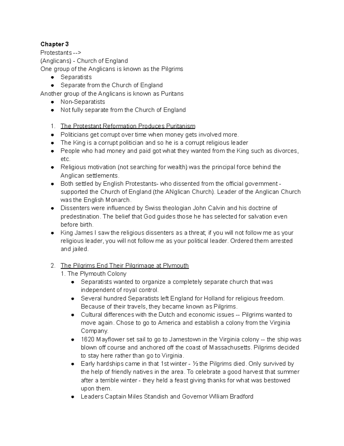 AP US History Notes - Chapter 3 Protestants -> (Anglicans) - Church of ...