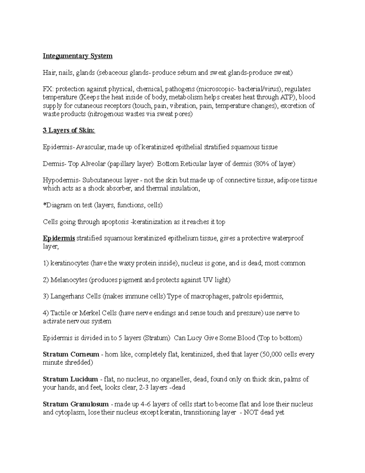 Integumentary Lecture Notes - Integumentary System Hair, nails, glands ...