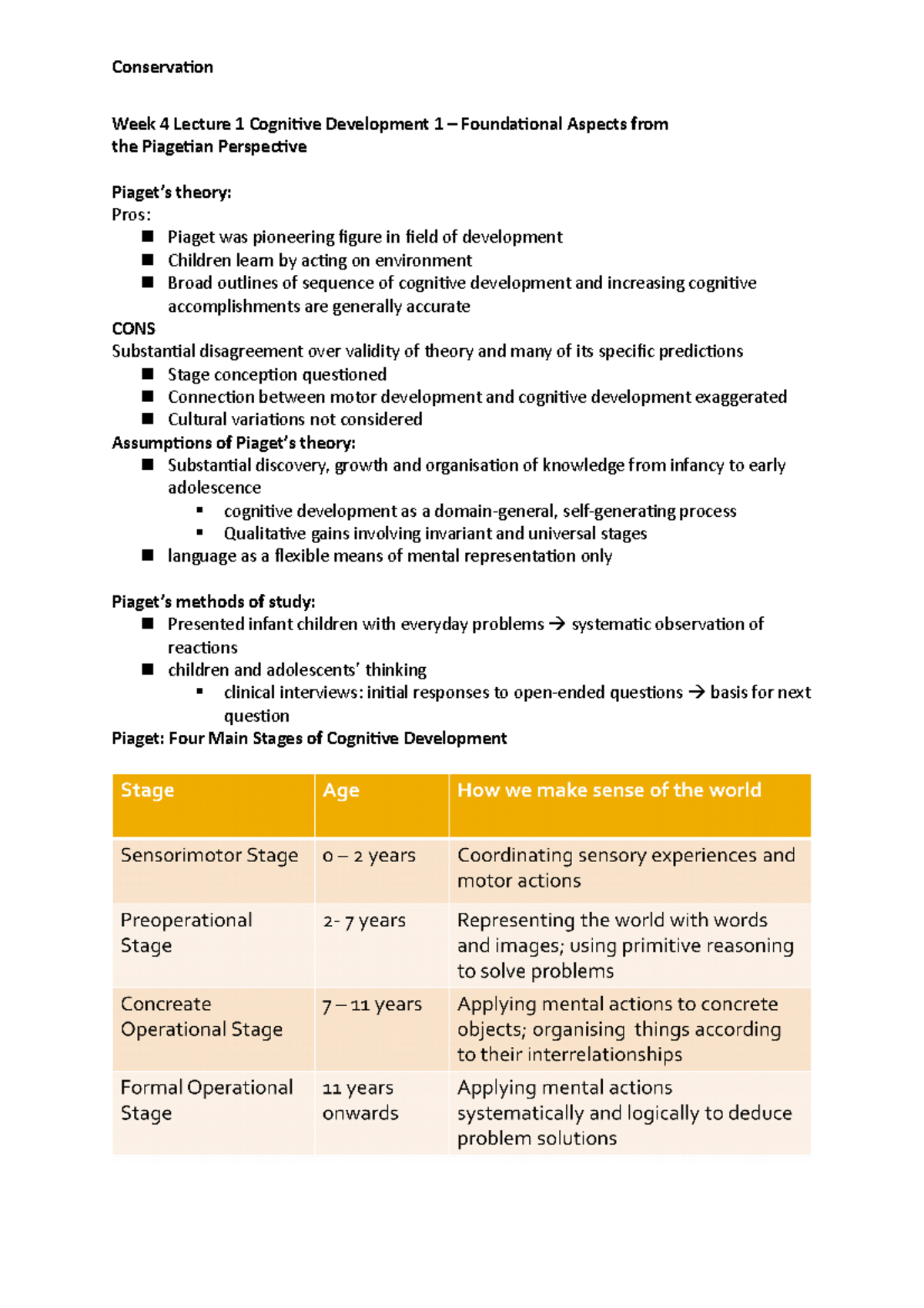 Psyc 241 Lecture Notes 4 8 Week 4 Lecture 1 Cognitive Development 1 Foundational Aspects