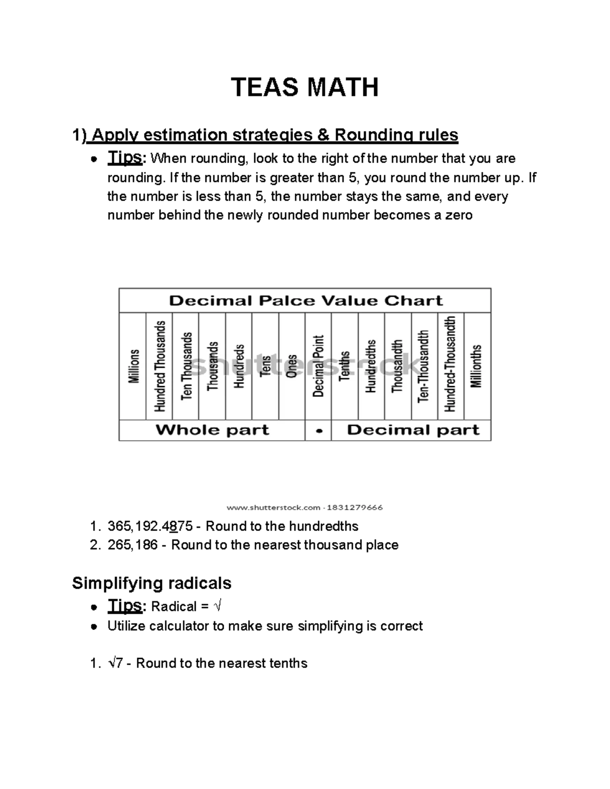 Amaya TEAS Math Study guide- Comprehensive Review - TEAS MATH 1) Apply ...