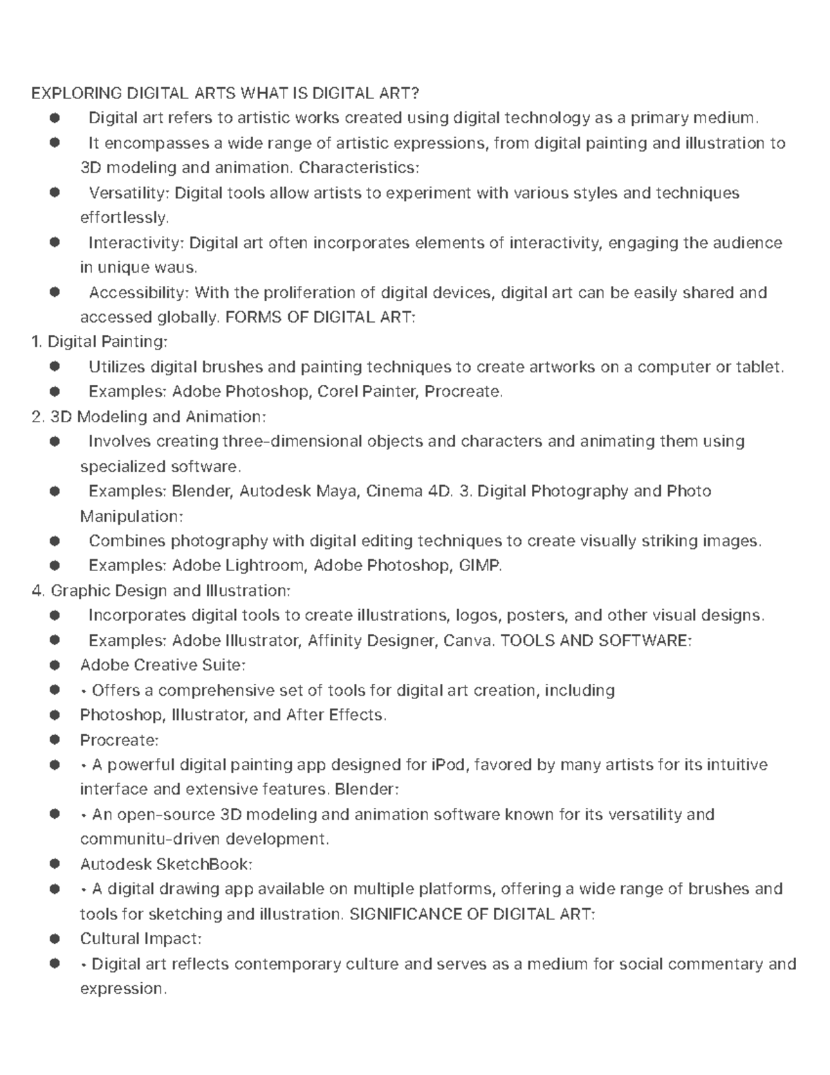 Exploring Digital ARTS WHAT IS Digital ART - EXPLORING - Studocu