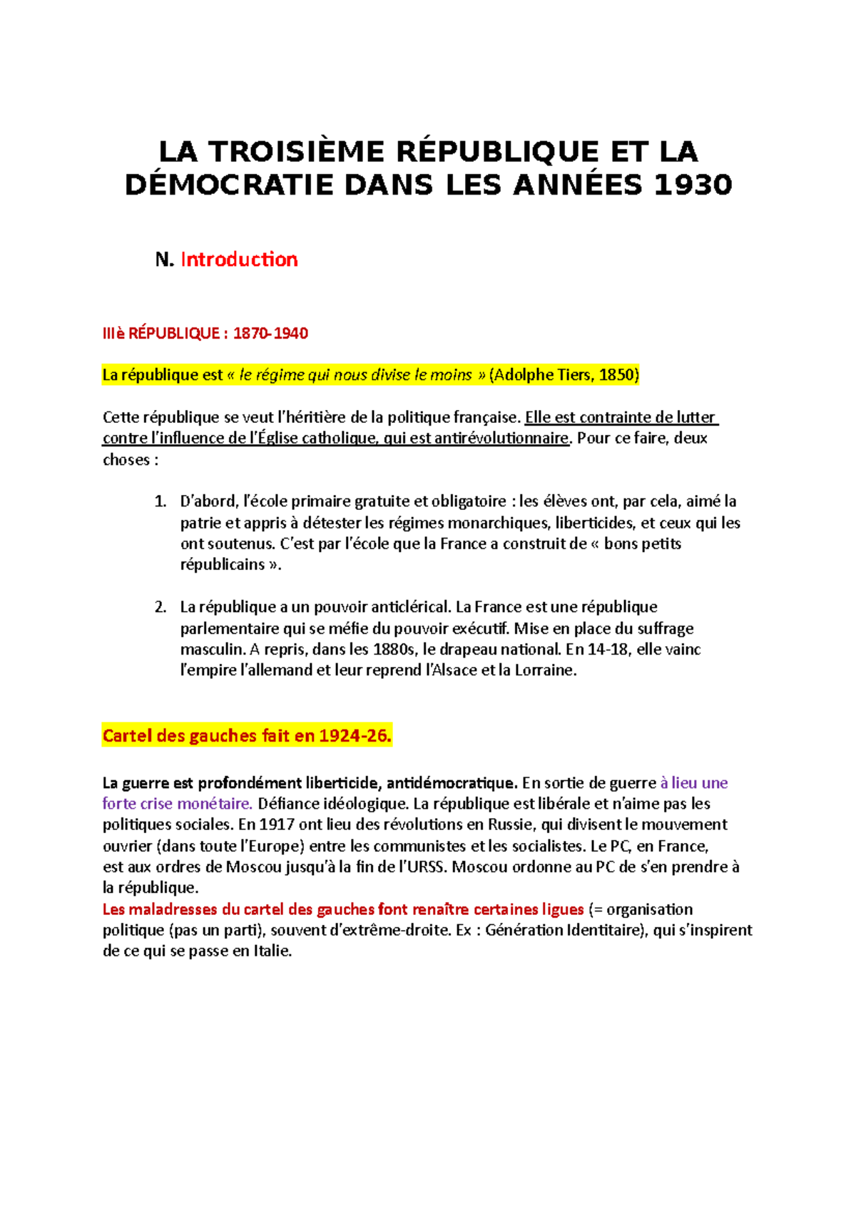 H2. LA Troisième République ET LA Démocratie DANS LES Années 1930 - LA ...