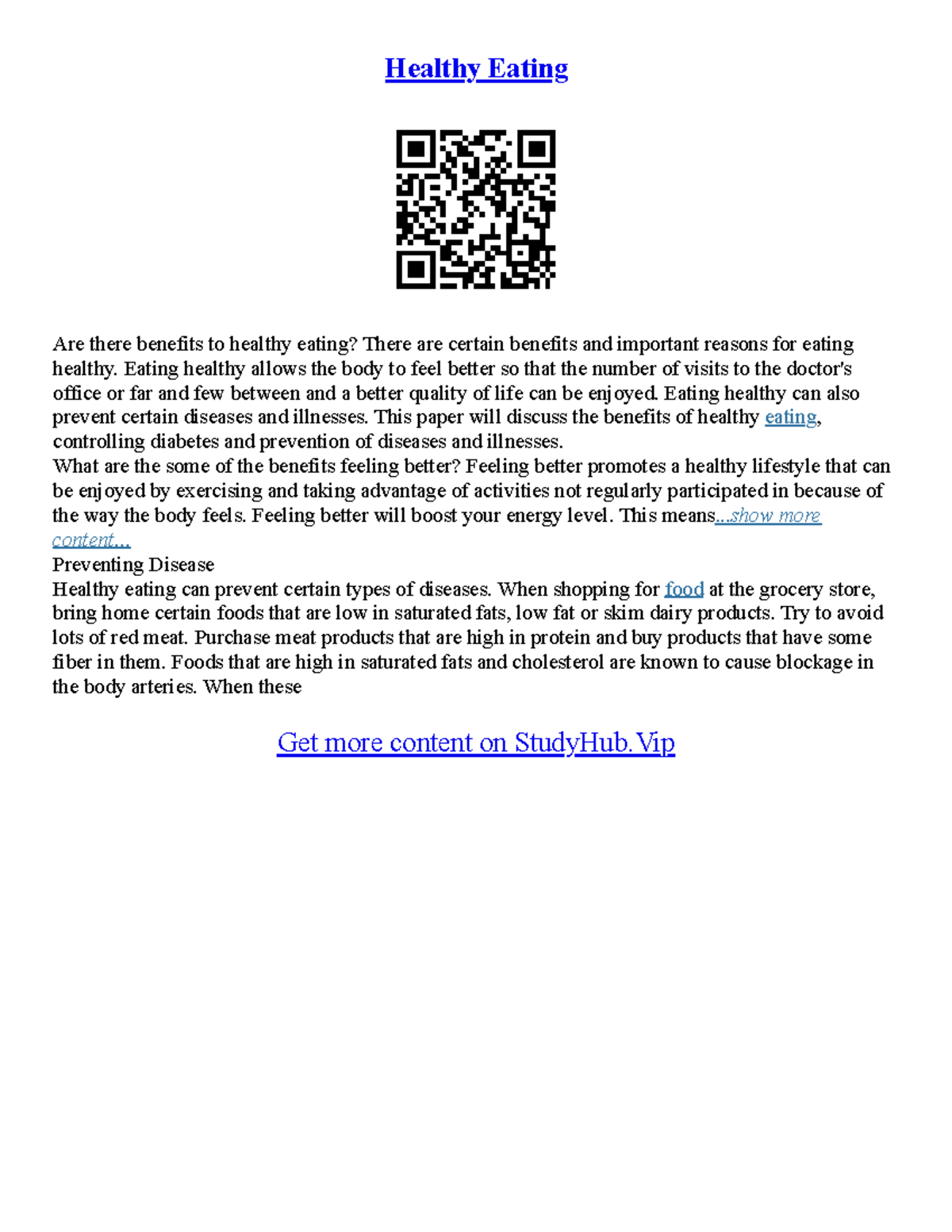 Healthy Eating Habits Essay - Healthy Eating Are there benefits to ...
