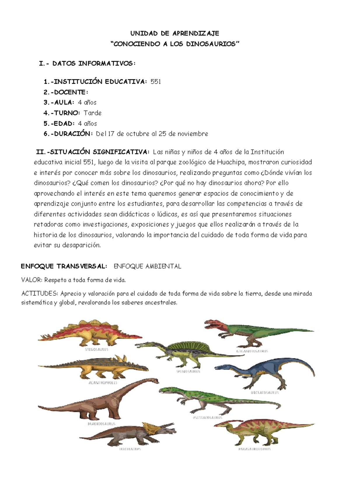 Unidad de aprendizaje Dinosaurios - UNIDAD DE APRENDIZAJE “CONOCIENDO A ...