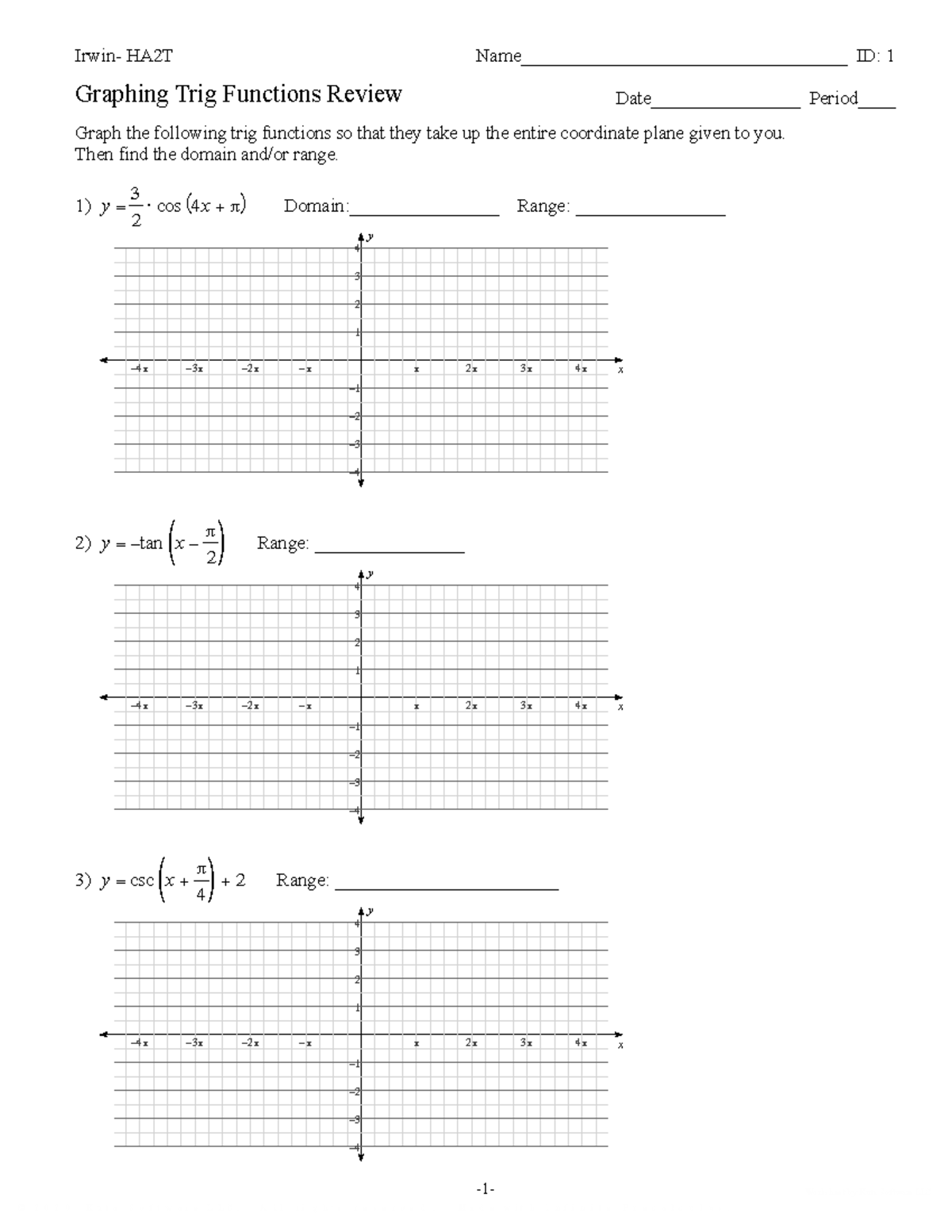 Graphing Trig Functions Review-1 - ©a i 2 B 0 d 2 X 0 O HKIu^tdaj ...