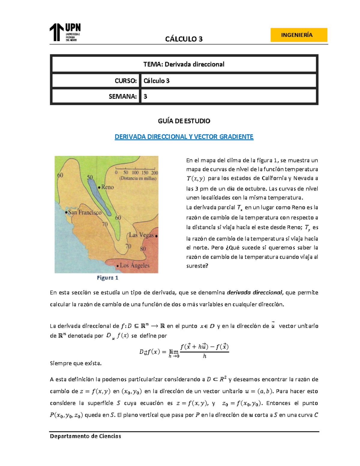 Taller de Teoria Semana 03 - C¡LCULO 3 TEMA: Derivada direccional CURSO: C·lculo 3 SEMANA: 3 ...
