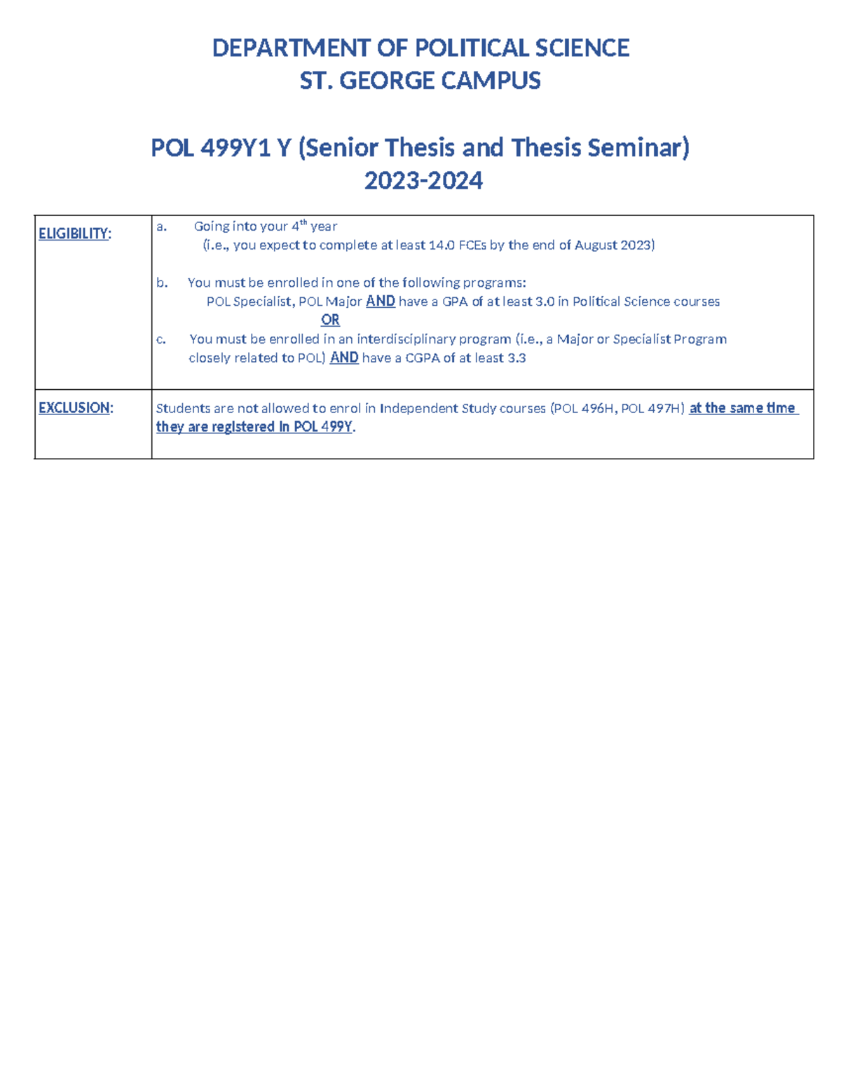 Senior Thesis and Thesis Seminar Application Form 2023 2024 ...
