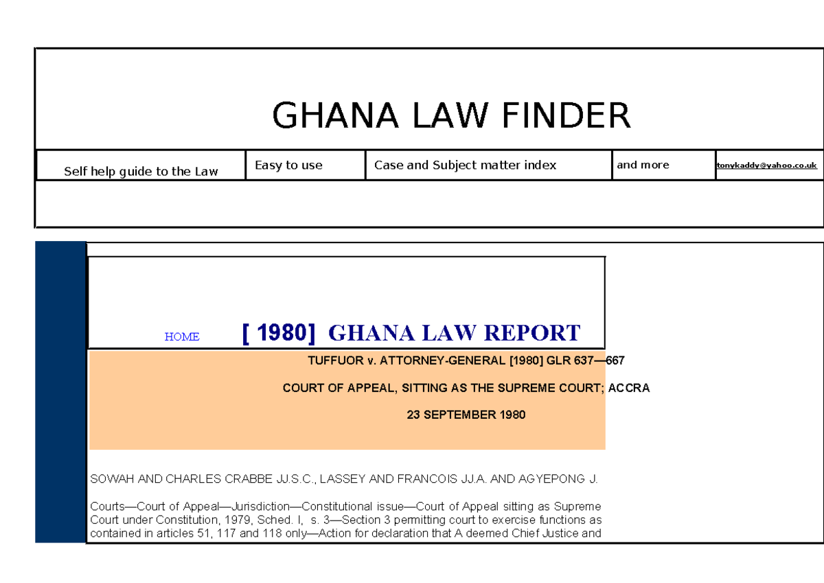 Tuffuor V AG Lawfinder - GHANA LAW FINDER Self help guide to the Law ...