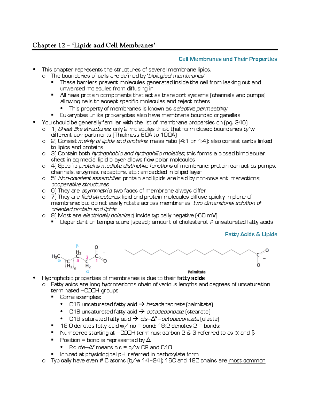 Chapter 12 Lipids and Cell Membranes - Chapter 12 – ‘Lipids and Cell Membranes’ Cell Membranes ...
