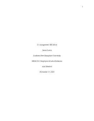 1-2 Assignment - 1-2 - 1-2 Assignment: Positive Employee Relations ...