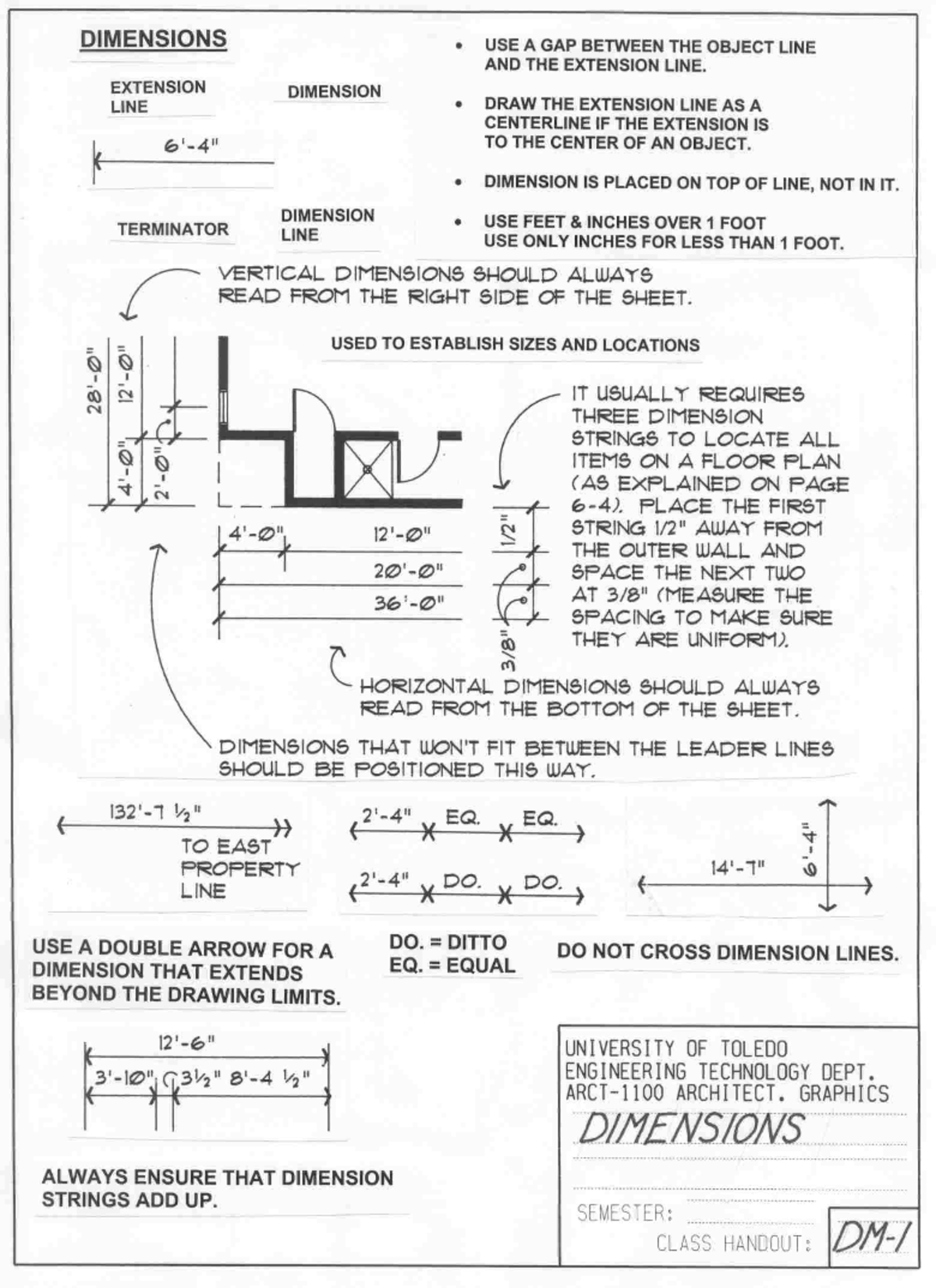 Dimensions - notes - DIMENSIONS e USE A GAP BETWEEN THE OBJECT LINE AND ...