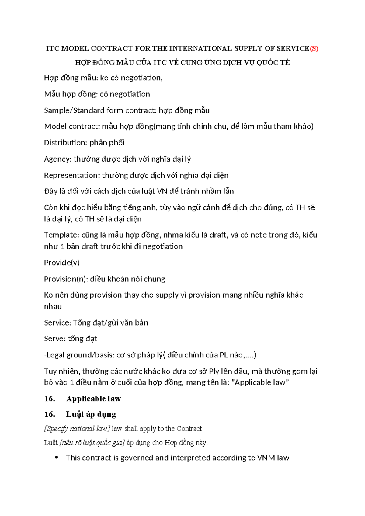 Buổi 1 TAPL - esaad - ITC MODEL CONTRACT FOR THE INTERNATIONAL SUPPLY ...