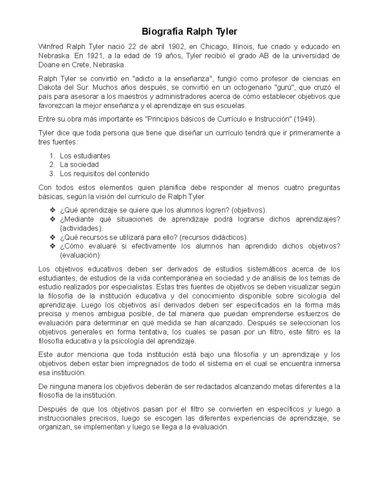 Biografía Ralph Tyler - Biografía Ralph Tyler Winfred Ralph Tyler nació ...