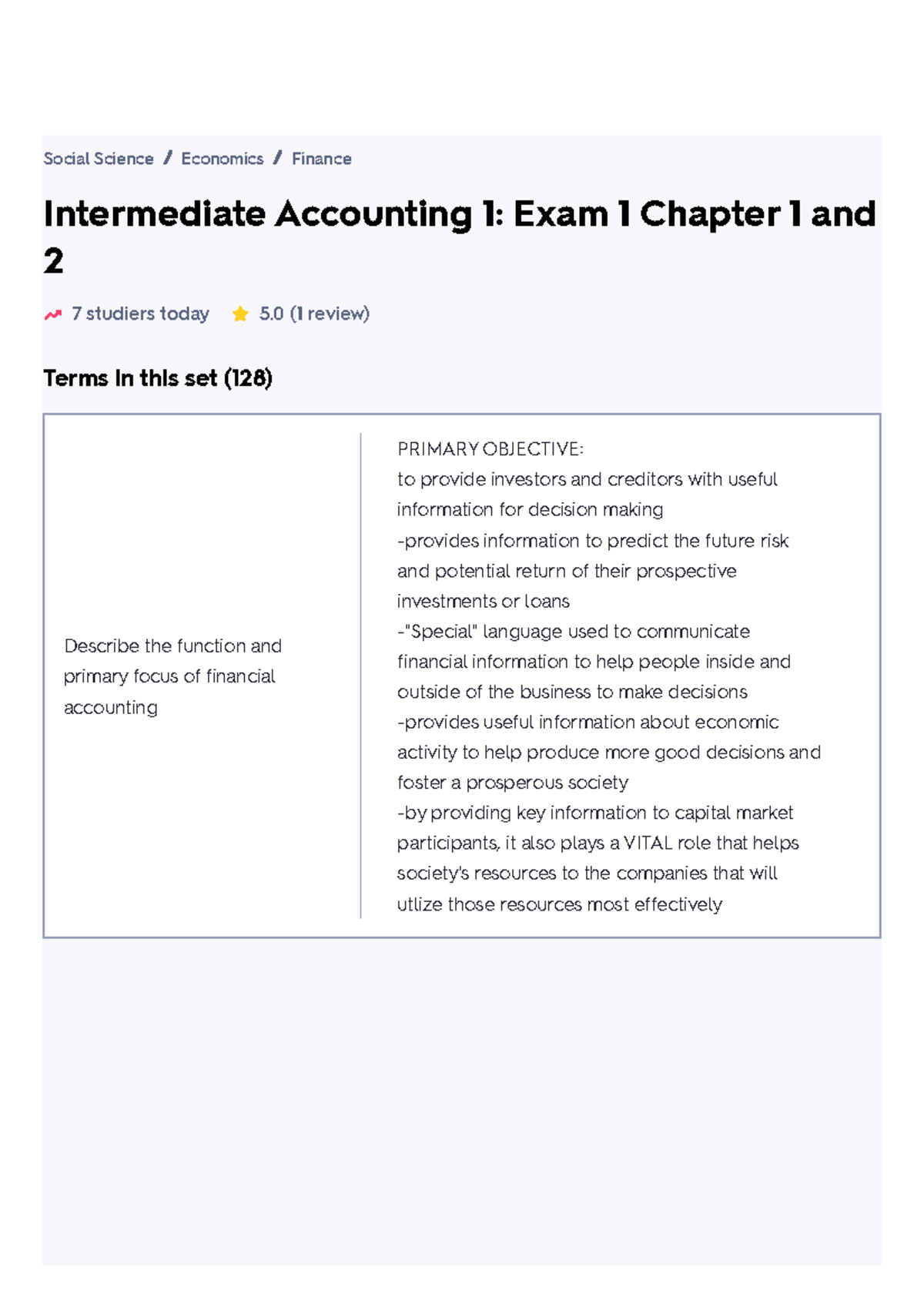 Intermediate Accounting 1 Exam 1 Chapter 1 and 2 Flashcard ...