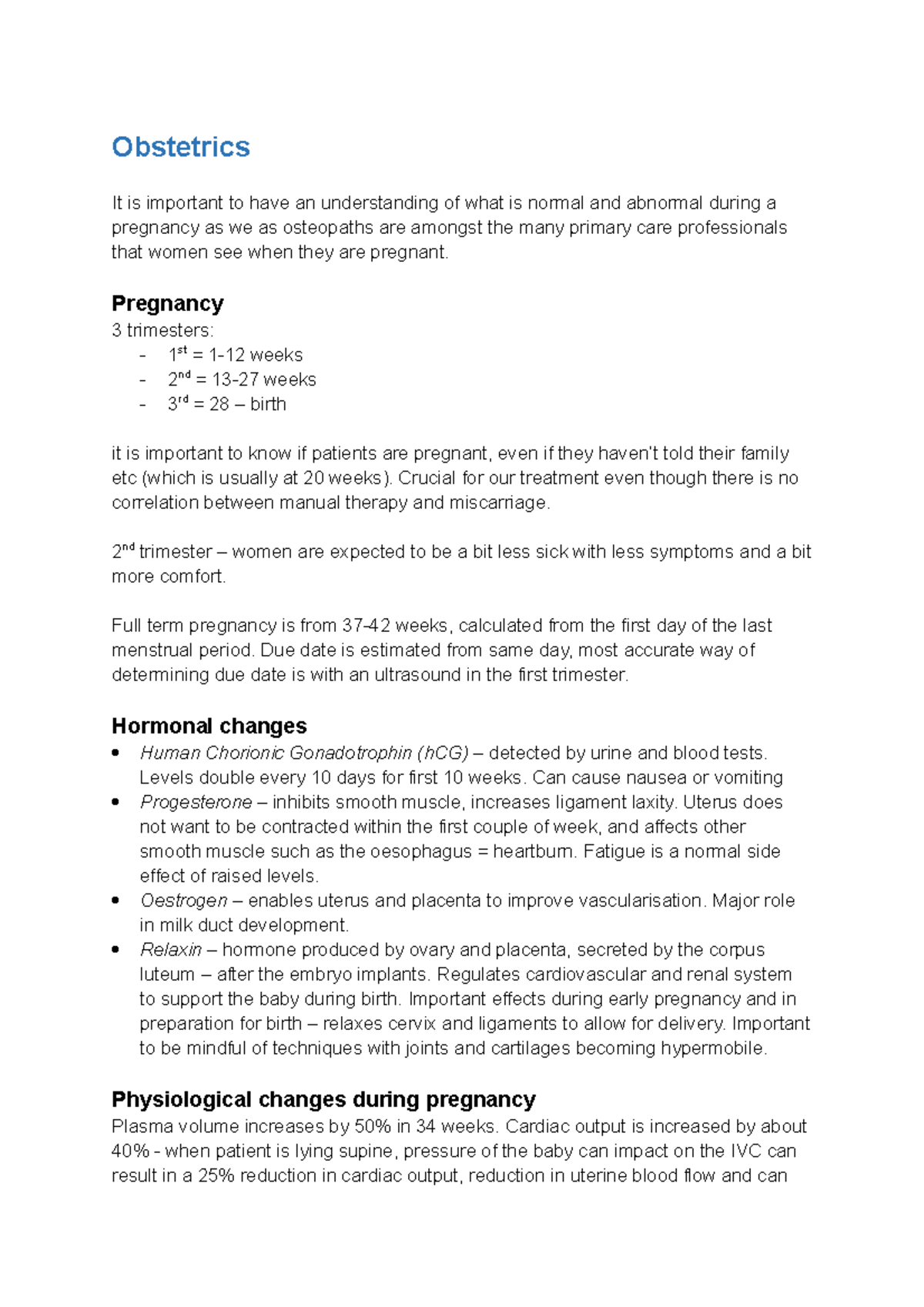 Obstetrics - Lecture notes 1-4 - Obstetrics It is important to have an ...