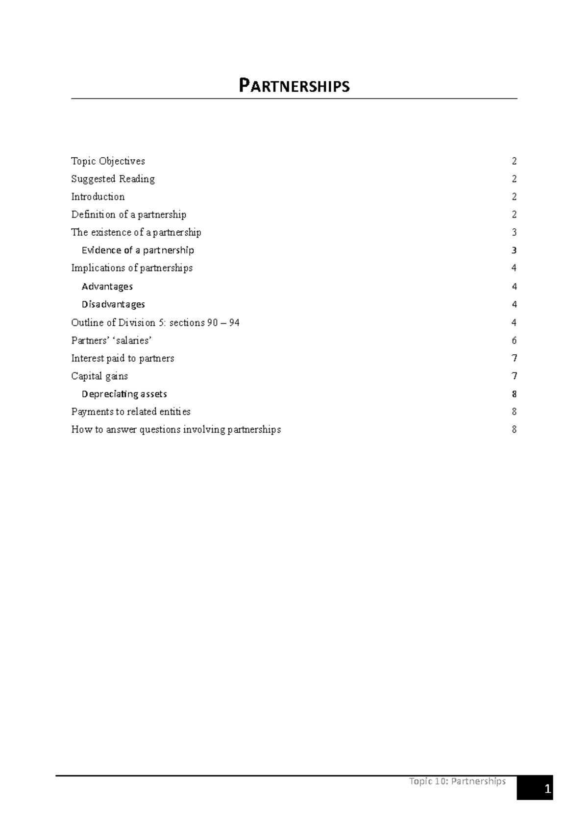 Partnerships Notes 2020 - Topic 10: Partnerships Topic Objectives ...