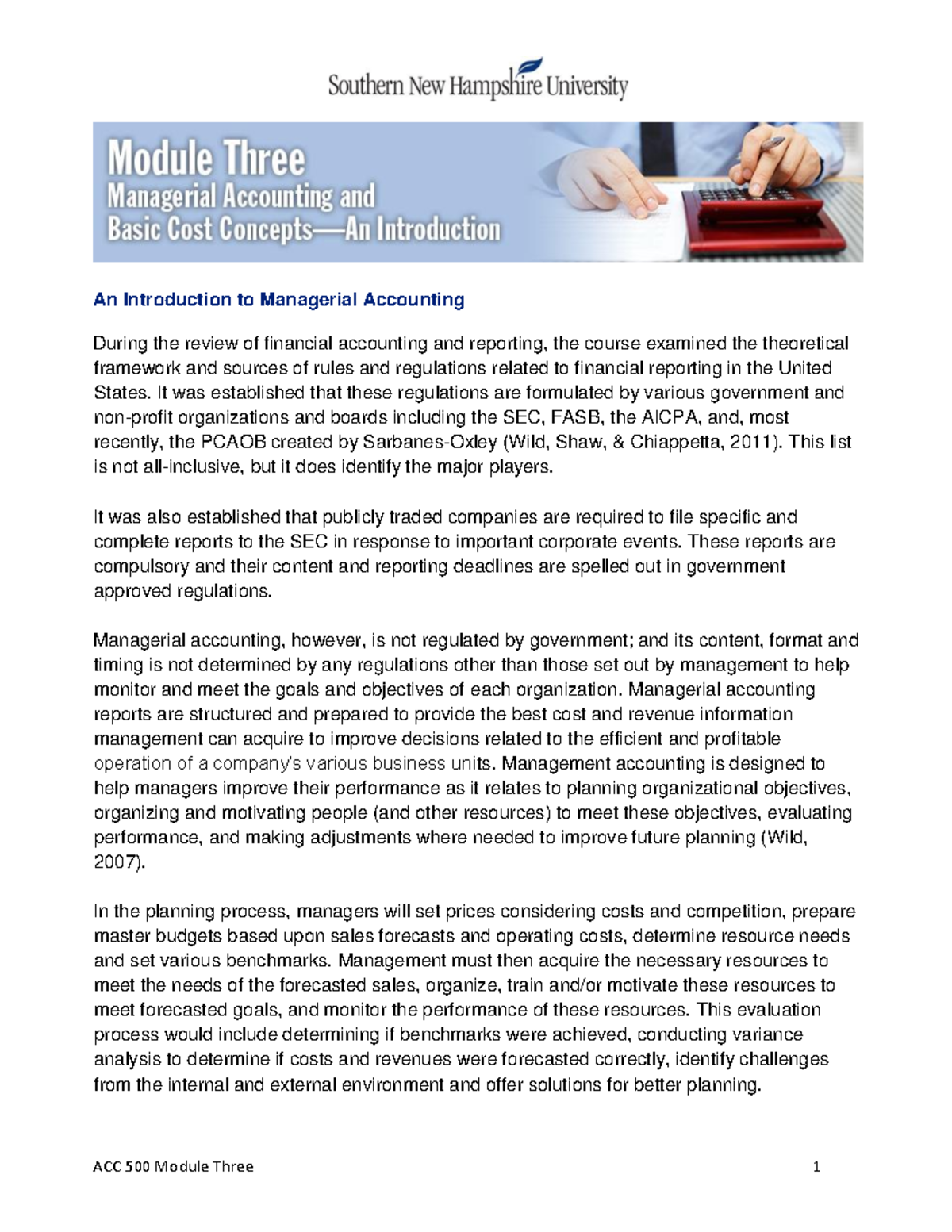 ACC 500 Module 3 Lecture - An Introduction to Managerial Accounting ...