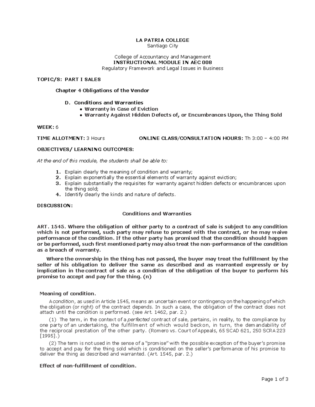 AEC 008 Week 6 Module - Notes - LA PATRIA COLLEGE Santiago City College ...