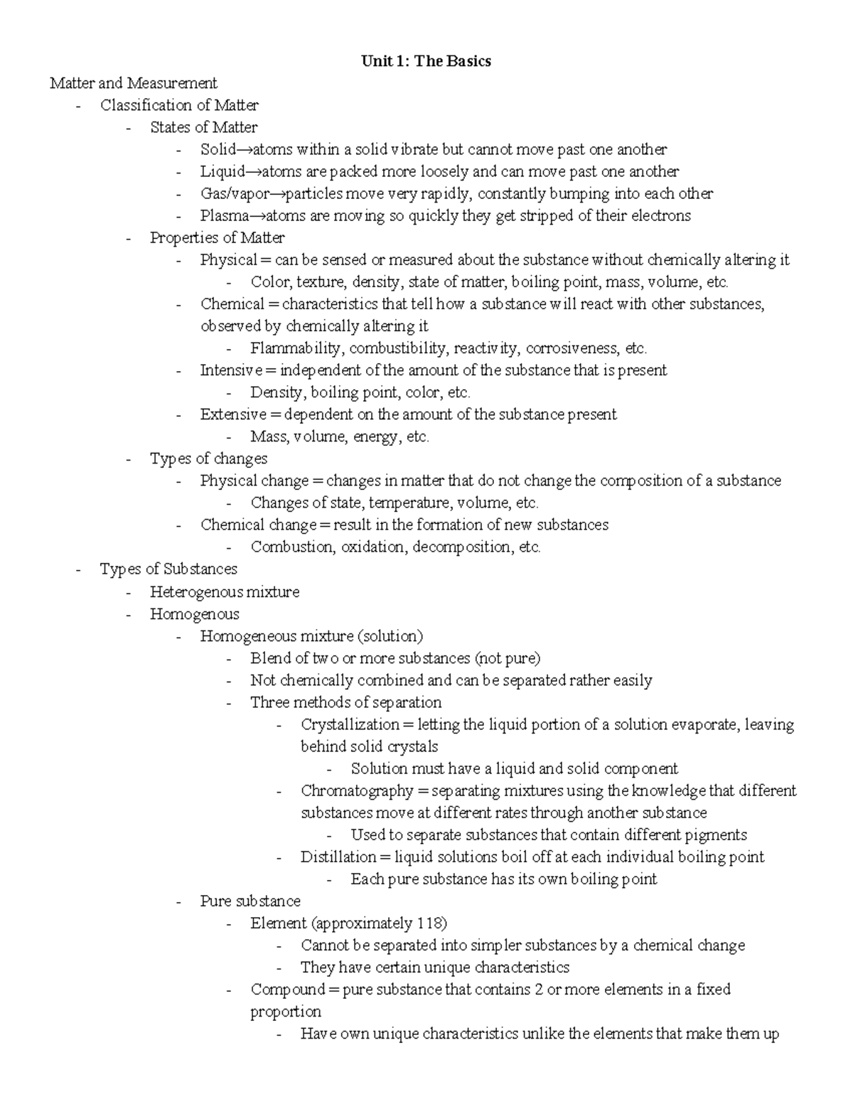 Unit 1-The Basics - Summary Chemical Principles I - Unit 1: The Basics ...
