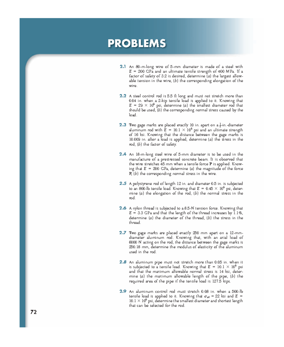 2 Stress Strain Axial Loading Problems - PROBLEMS 72 2 An 80-m-long ...