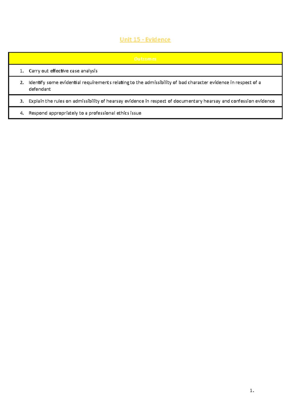 Evidence Notes - Unit 15 - Evidence Outcomes Carry out effective case ...