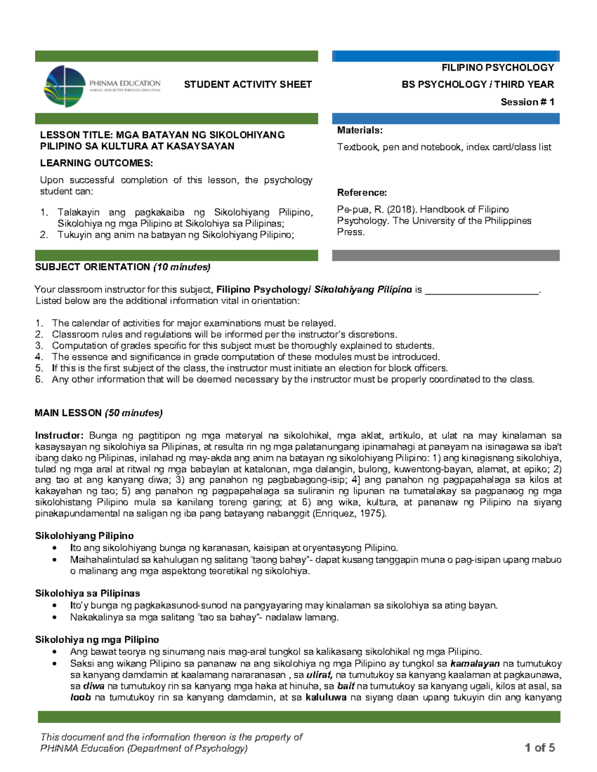 SAS Session-1 Batayan ng Sikolohiyang Pilipino - This document and the ...