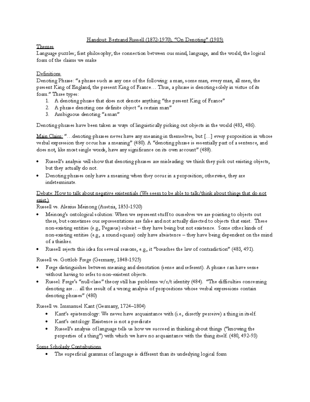 Notes on Bertrand Russell On Denoting - Handout: Bertrand Russell (1872 ...