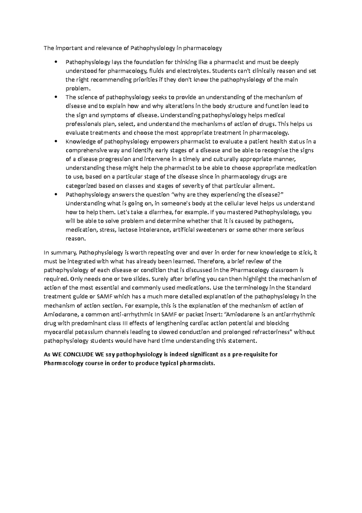 The important and relevance of Pathophysiology in pharmacology ...