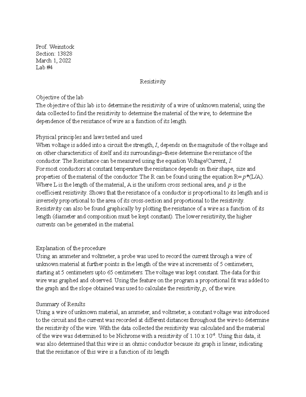 PHY lab report #4 - Brenda Chango Prof. Weinstock Section: 13828 March ...