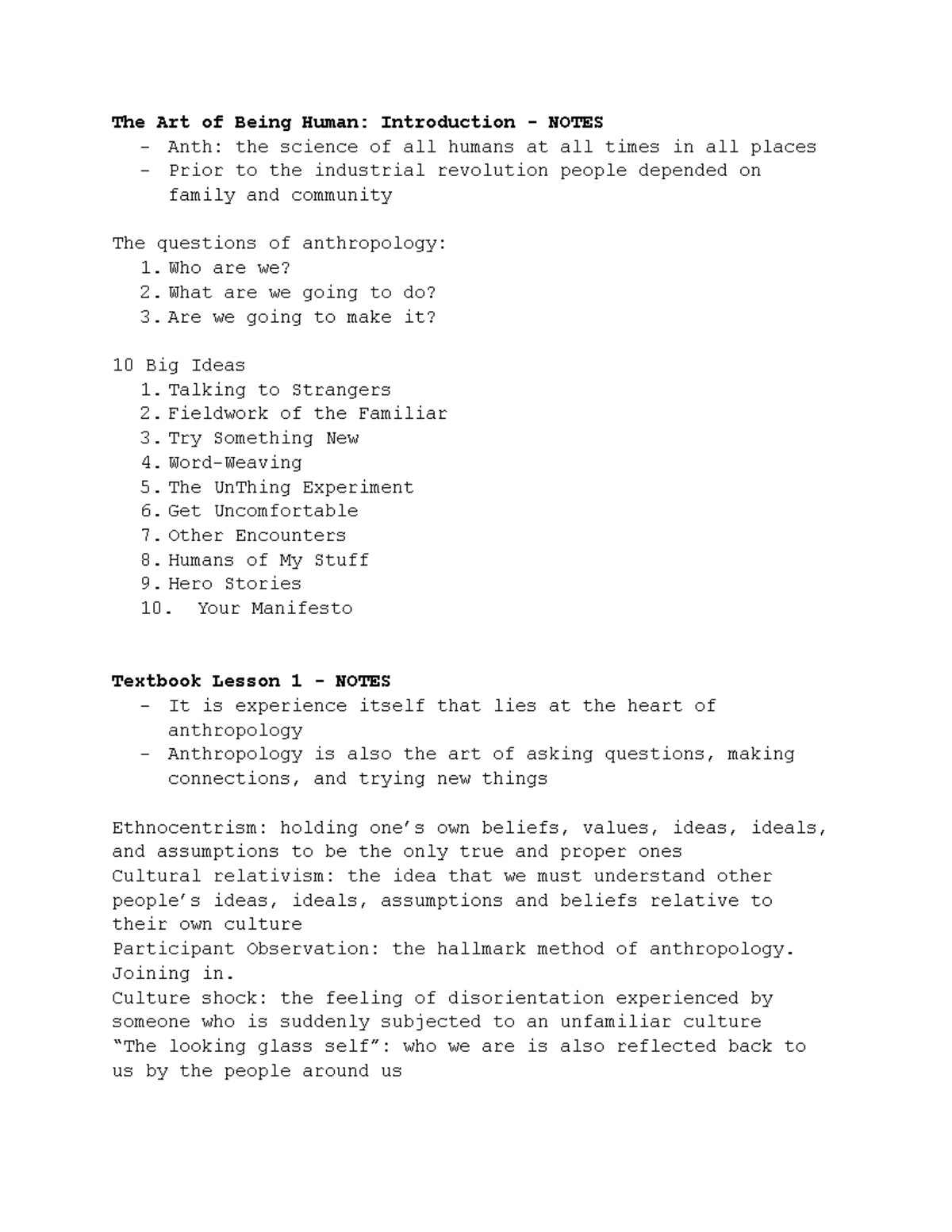 ANTH WEEK 1 - Prof. Lindsay Donaldson 8 Week Course - The Art of Being ...