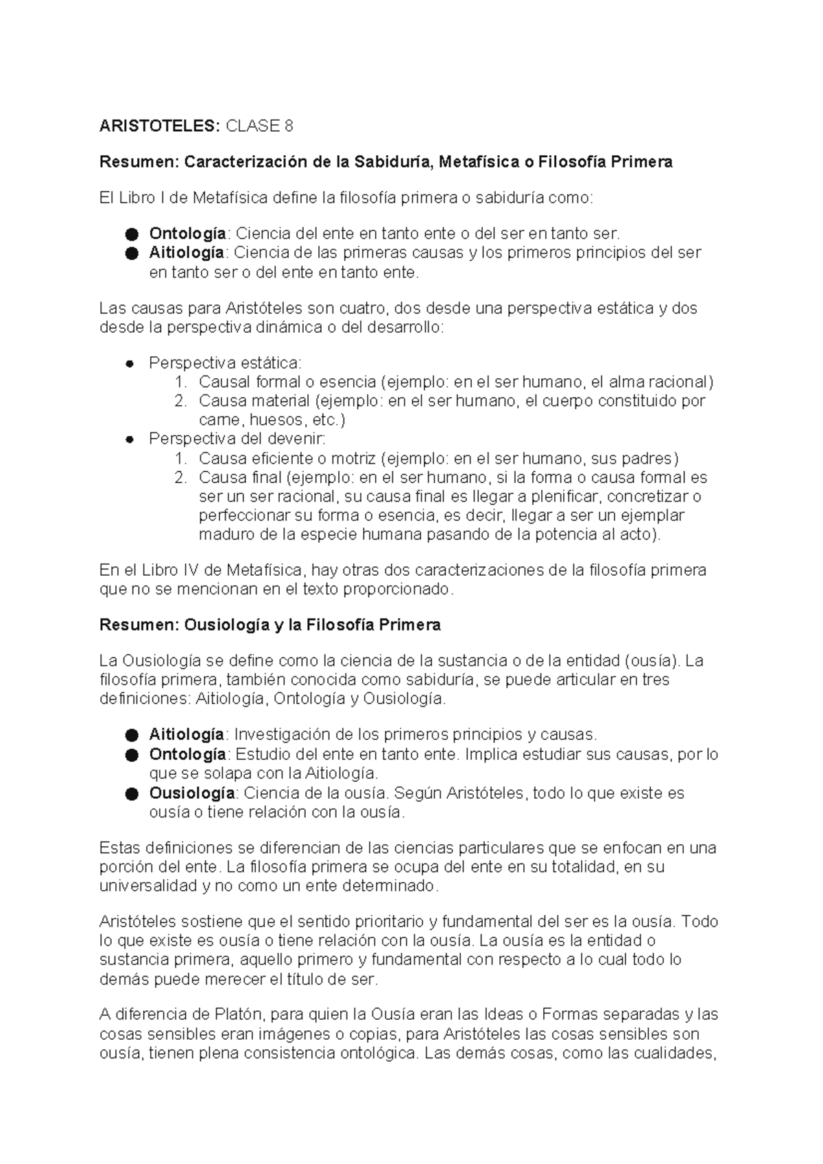 Aristoteles - ARISTOTELES: CLASE 8 Resumen: Caracterización de la ...