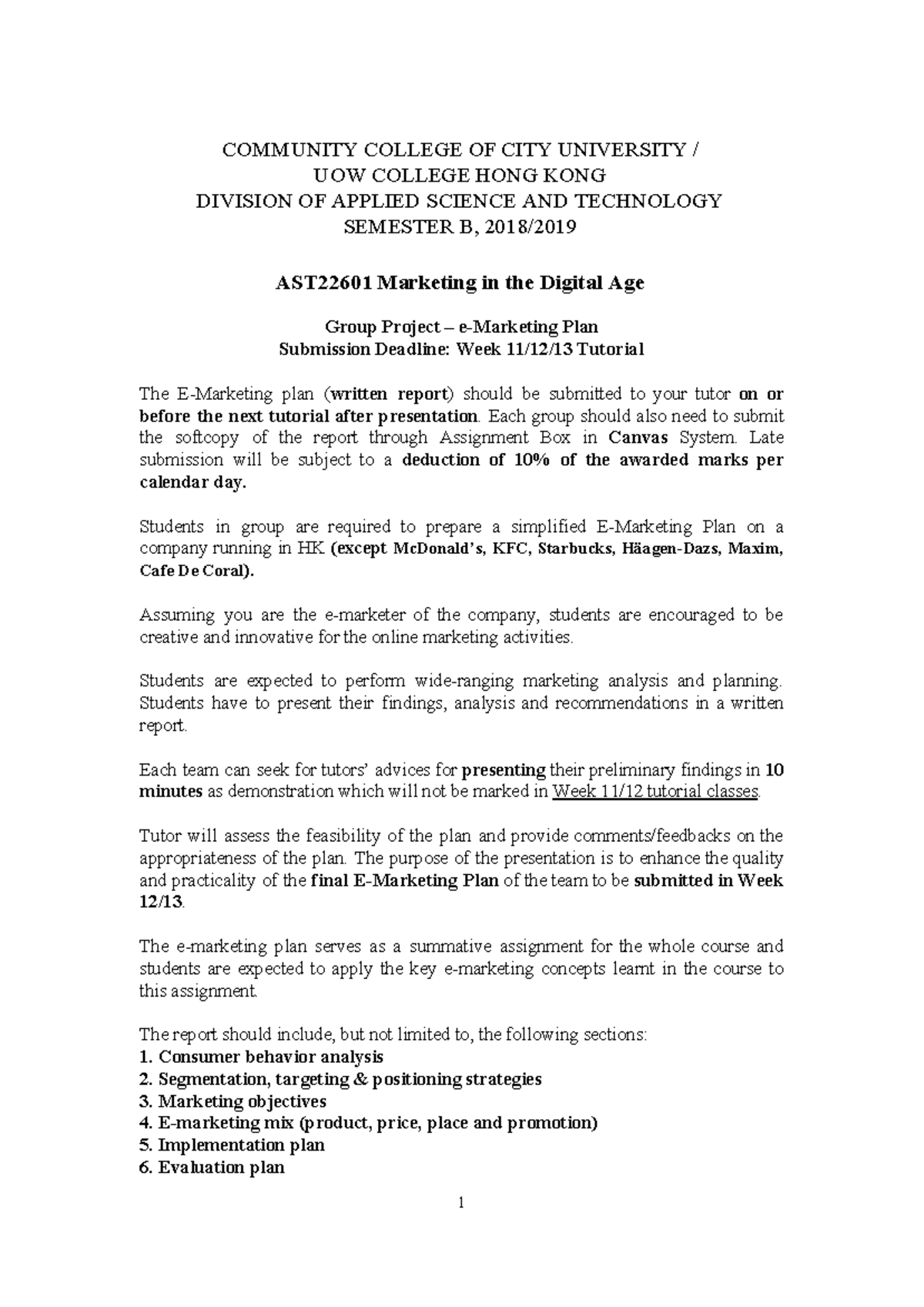 AST22601 1819B Group Project (20%) Outline - COMMUNITY COLLEGE OF CITY ...