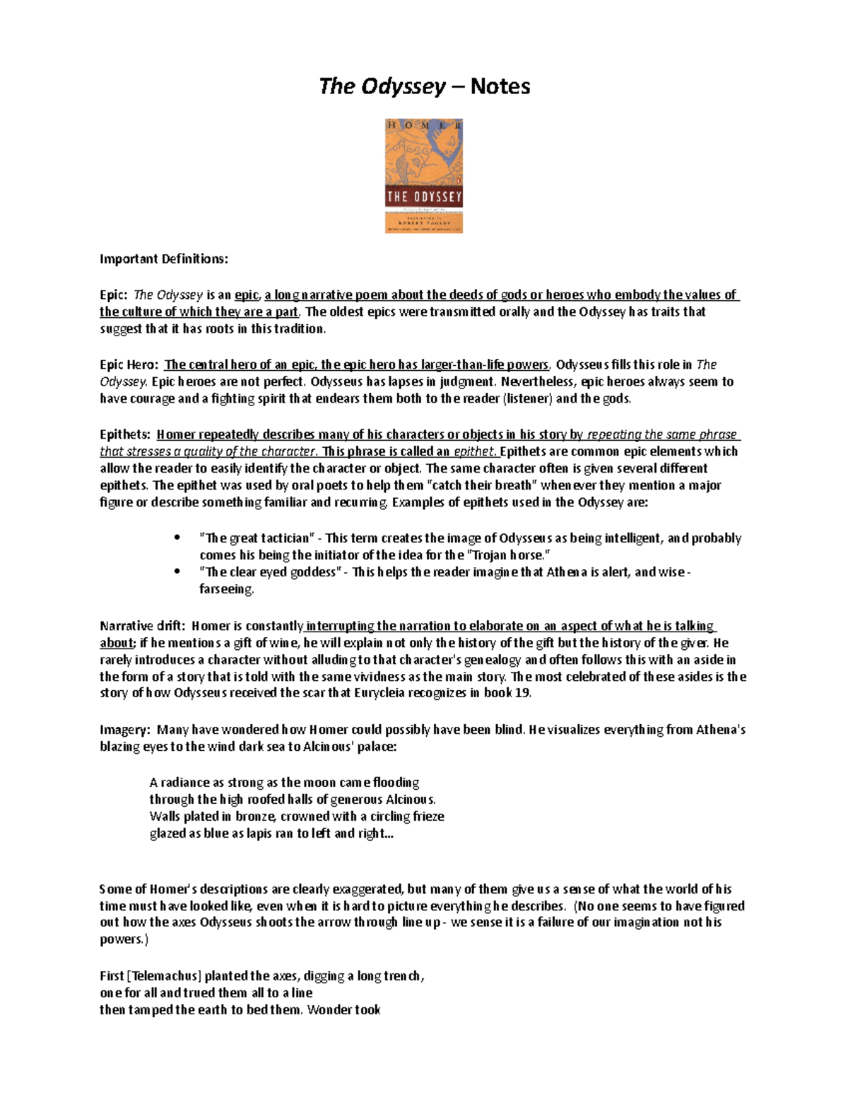 The Odyssey Notes - ITS FUN - The Odyssey – Notes Important Definitions ...